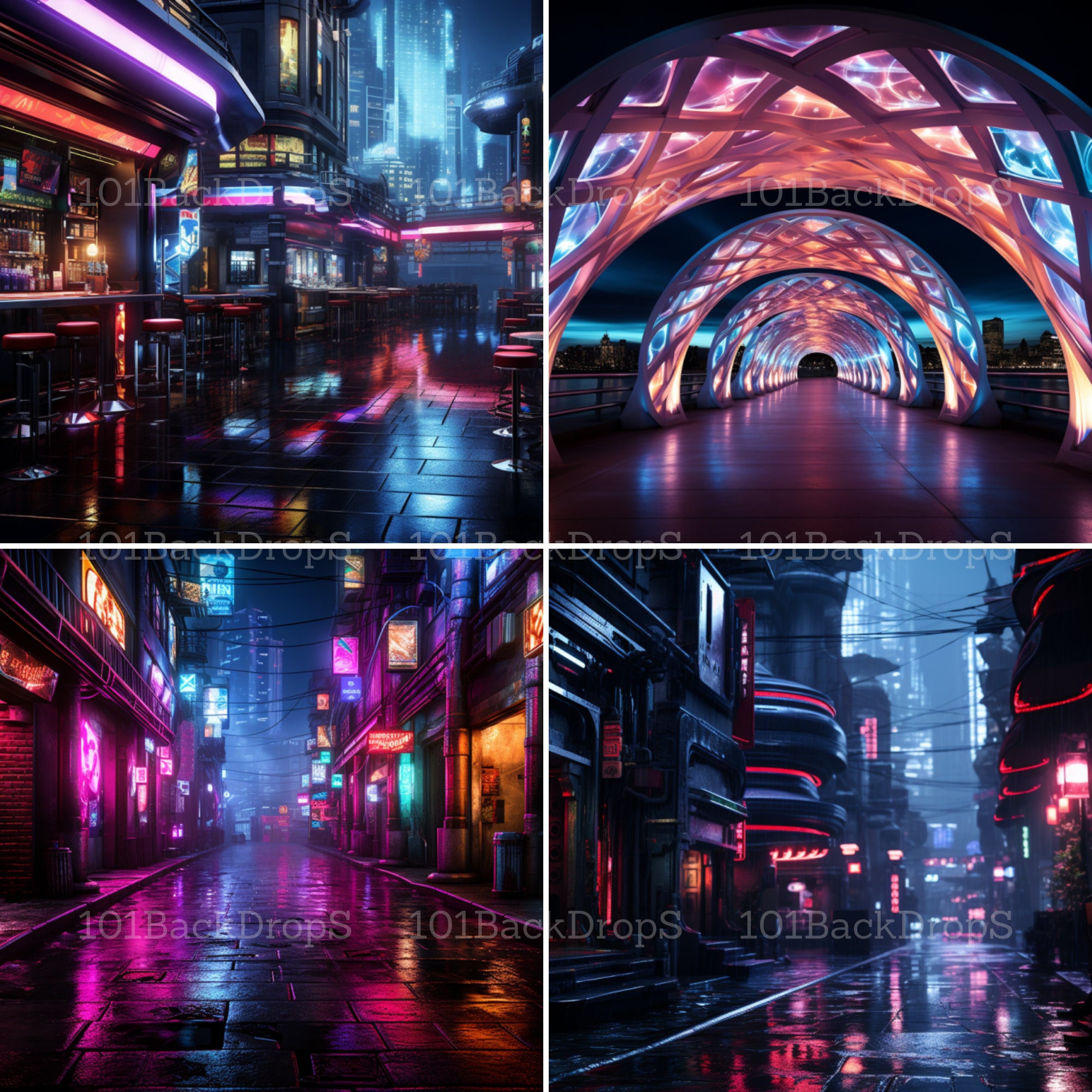 Cyberpunk Themed Backdrops, Digital Photography Bundle of Exterior Sci ...