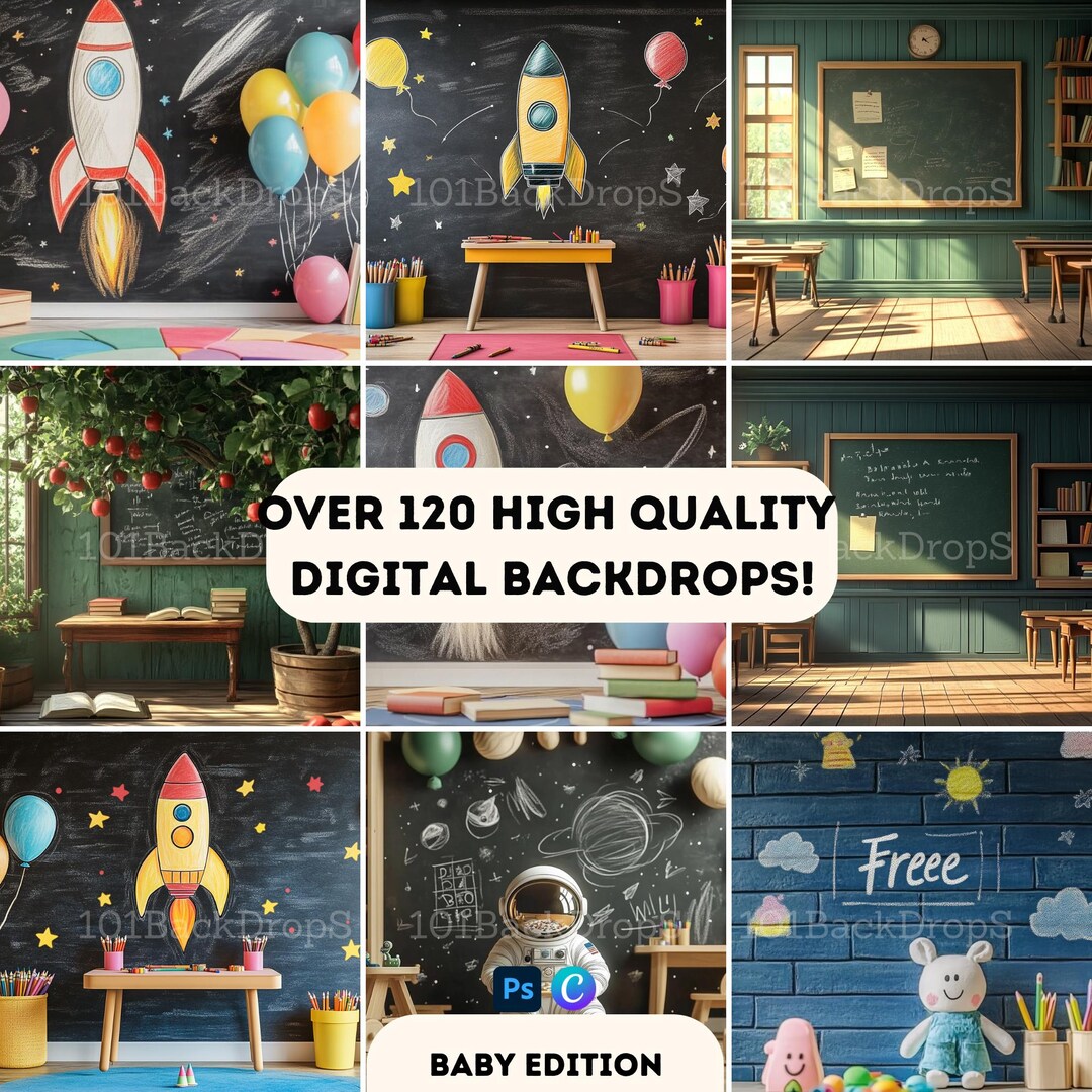 Digital Back to School Backdrops, Chalkboard Background, Classroom ...