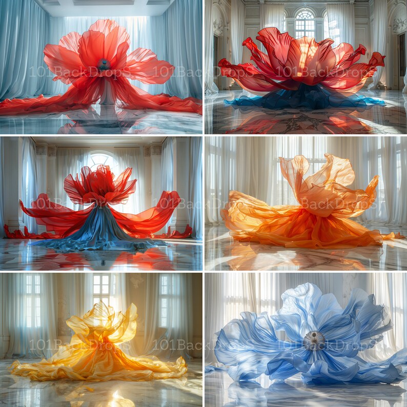 Flowy Fabric Flower Digital Backdrops, Maternity Background, Portrait ...