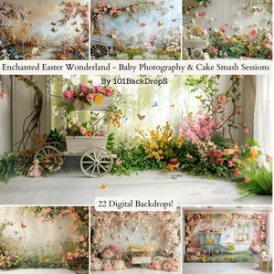 Bundle of 22 Springtime Whimsy Digital Backdrops, Easter Photo Props ...