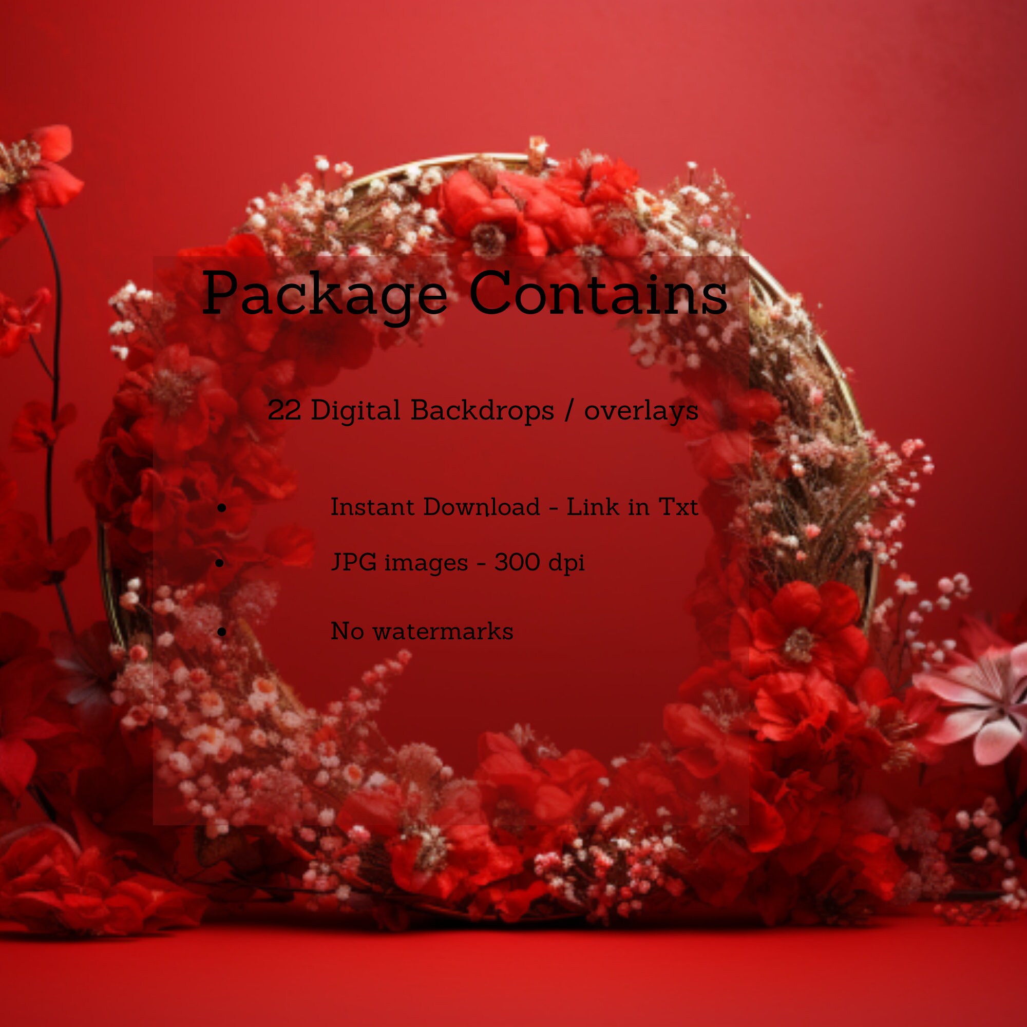 Red Floral Ring Digital Backdrops, Red Floral Hoop Backdrops, Maternity ...