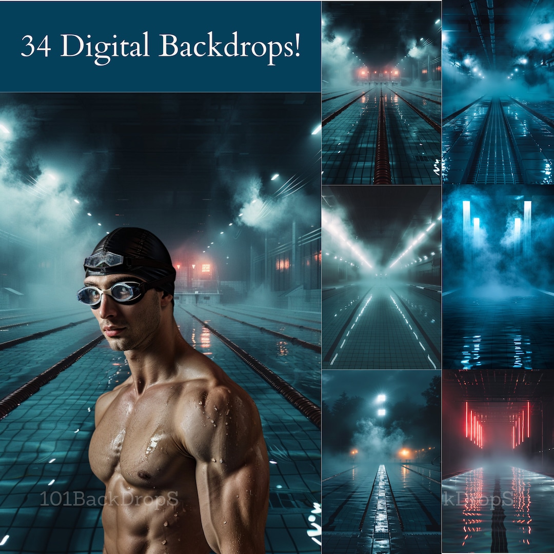 Magical Swimming Pool Backdrops: 34 Digital Sets for Sports & School ...