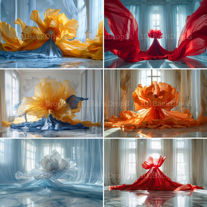 Flowy Fabric Flower Digital Backdrops, Maternity Background, Portrait ...