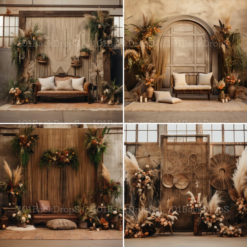 Bundle of 24 Explore Boho Chic Backdrops Earthy Tones, Macrame, and ...