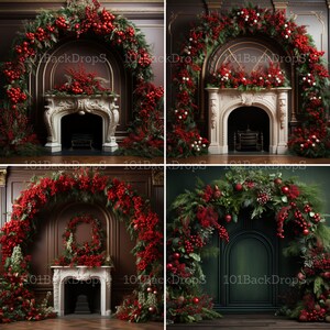 Christmas Arch Digital Backdrop Bundle, Family Xmas Backgrounds, Red ...