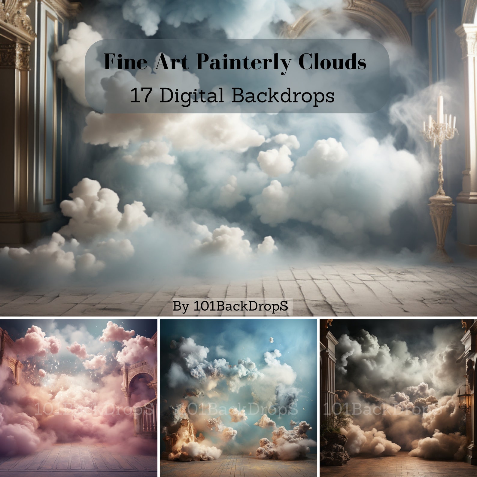 17 Fine Art Painterly Clouds Digital Backdrops, Backdrop Overlays ...