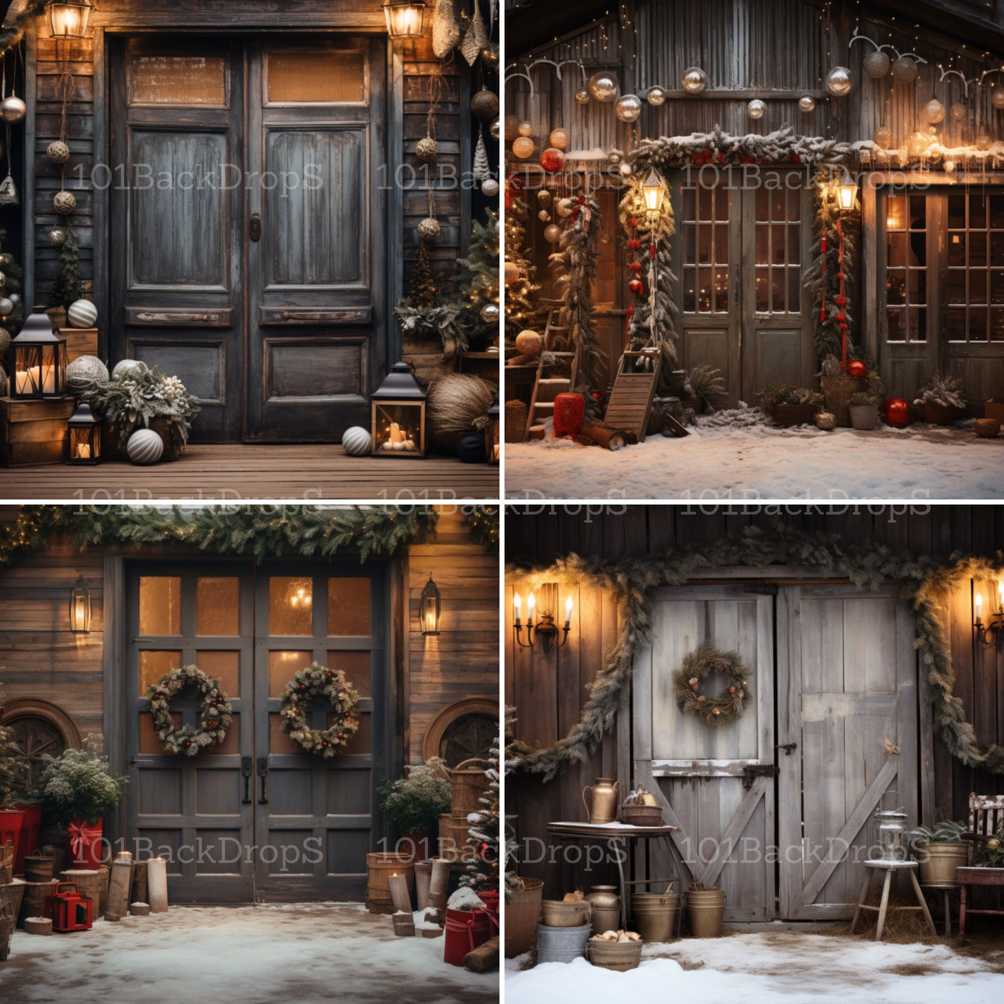 Christmas Barn Doors Digital Backdrops, Studio Backdrops Holiday Winter, , Family Kids ...