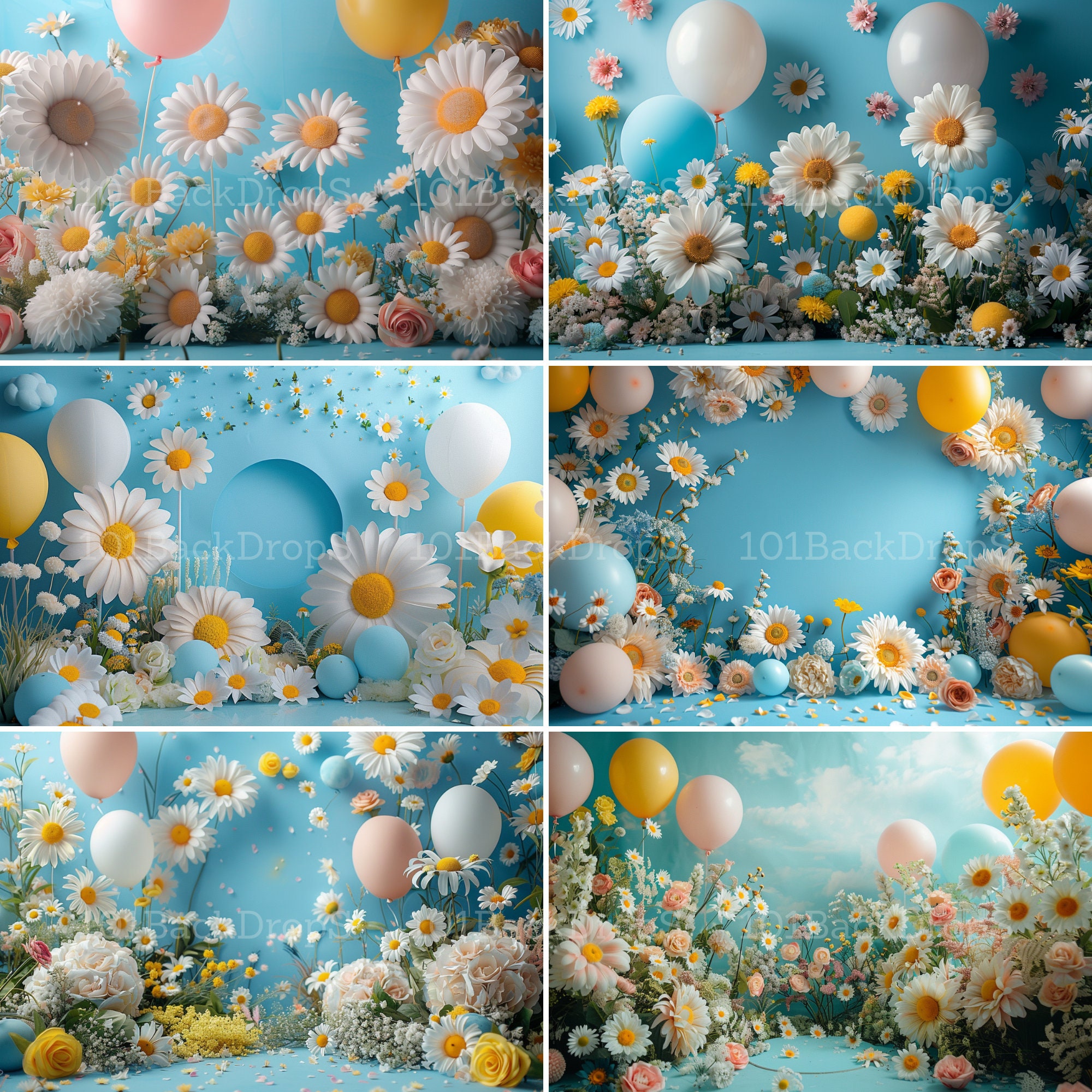 Daisy Flower Pastel Digital Backdrops, Kids Photography Studio ...