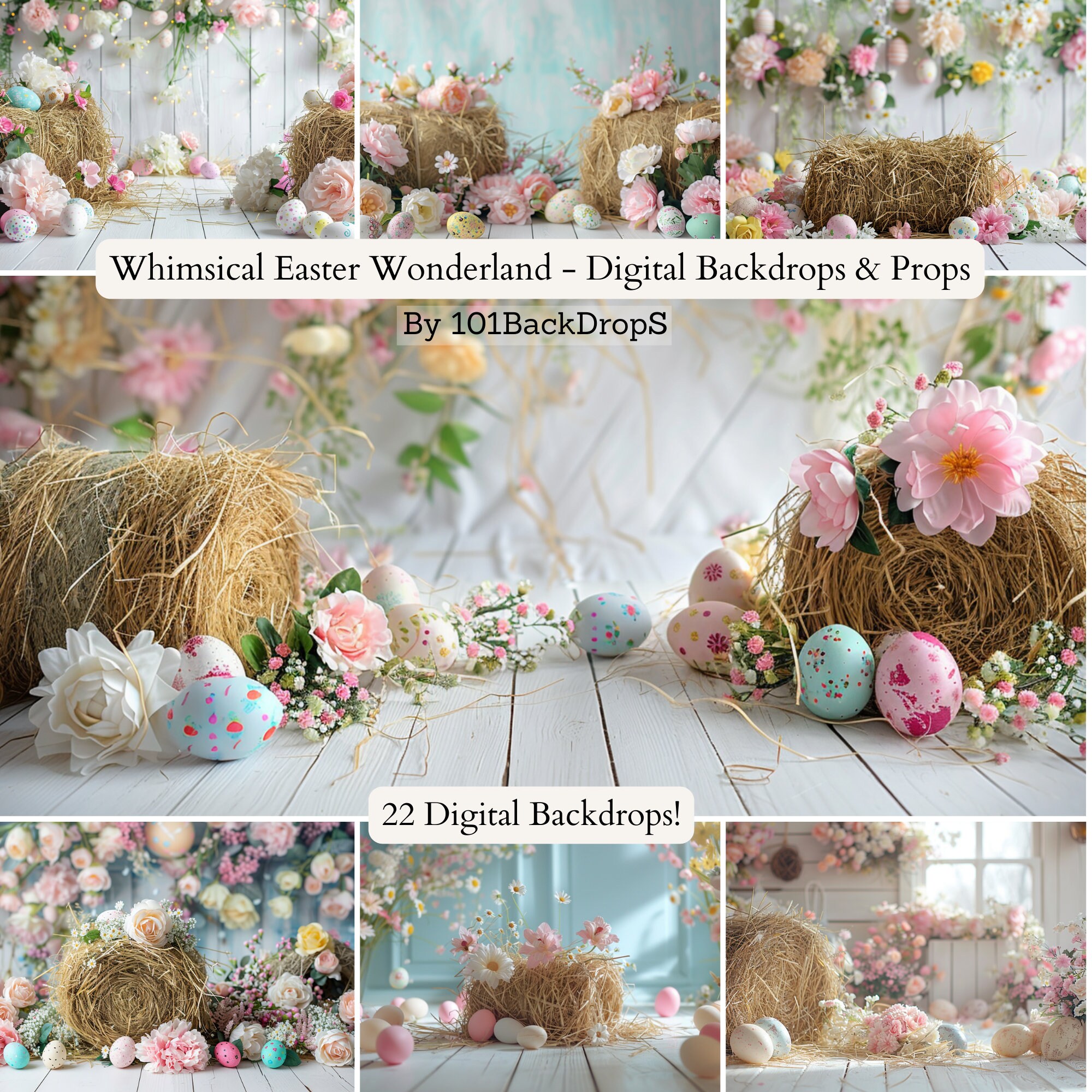 22 Easter Hay Stack Digital Backdrops, Easter Photo Props, Spring ...