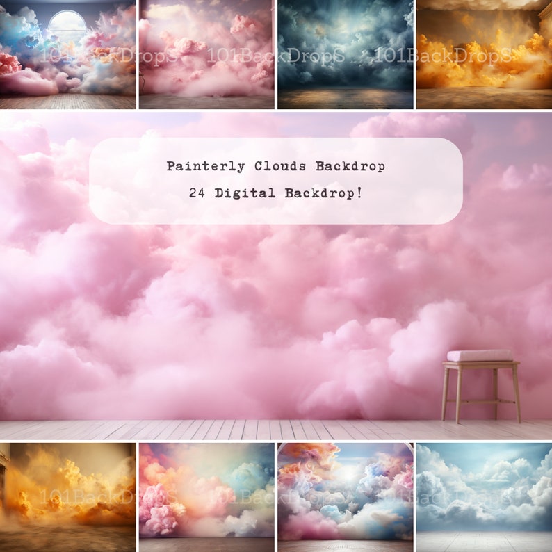 24 Fine Art Cloud Backdrop Overlays, Dreamy Cloud Digital Backdrops ...