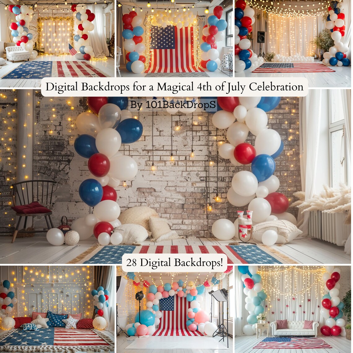 4th of July Digital Backdrops, Stars and Stripes Decor, Studio Photo ...