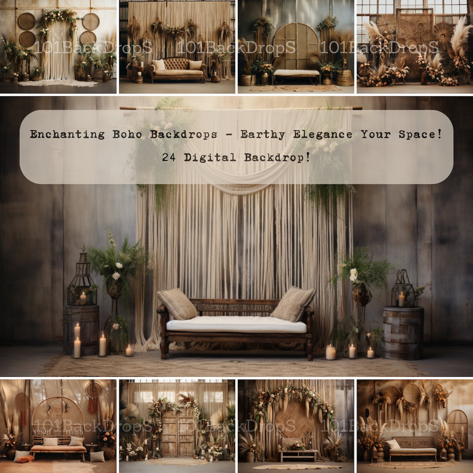 Bundle of 24 Explore Boho Chic Backdrops Earthy Tones, Macrame, and ...