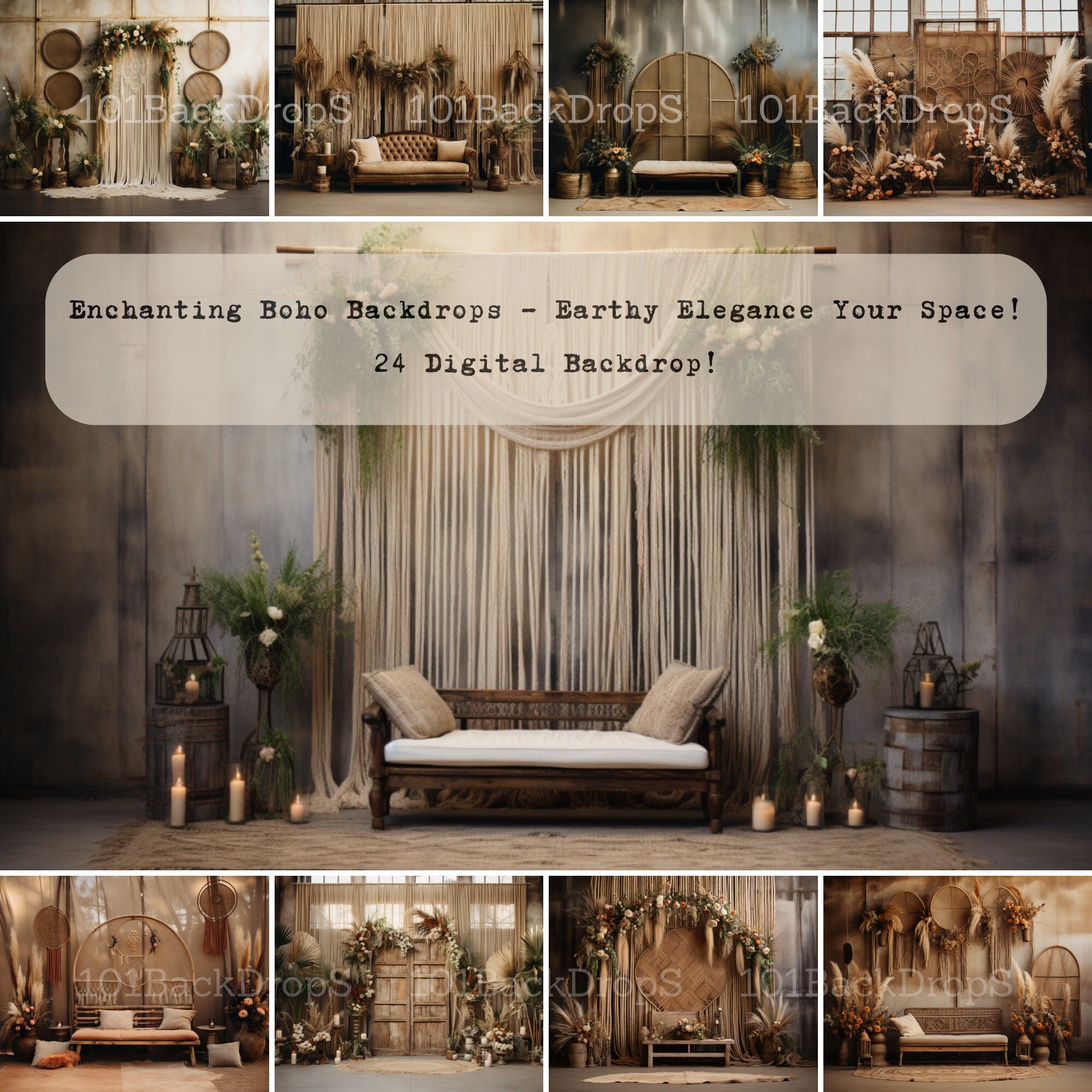Bundle of 24 Explore Boho Chic Backdrops Earthy Tones, Macrame, and ...