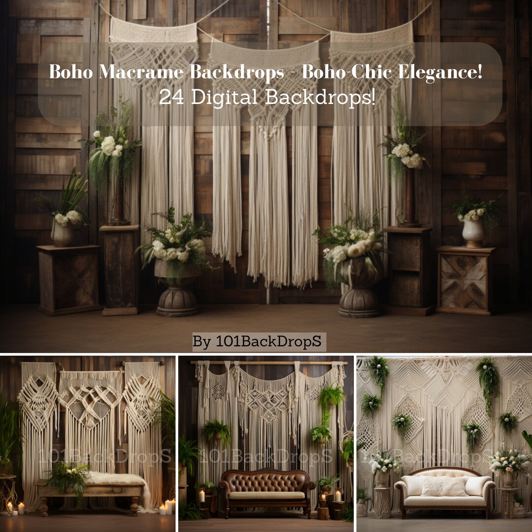 Bundle of 24 Enchanting Boho Macrame Backdrops for Photography and ...