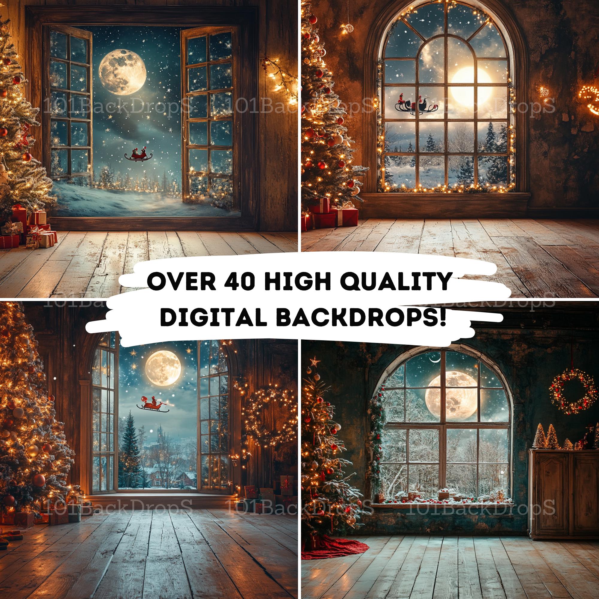 Magical Christmas Eve Window Scenes -winter Holiday Studio Backdrops ...