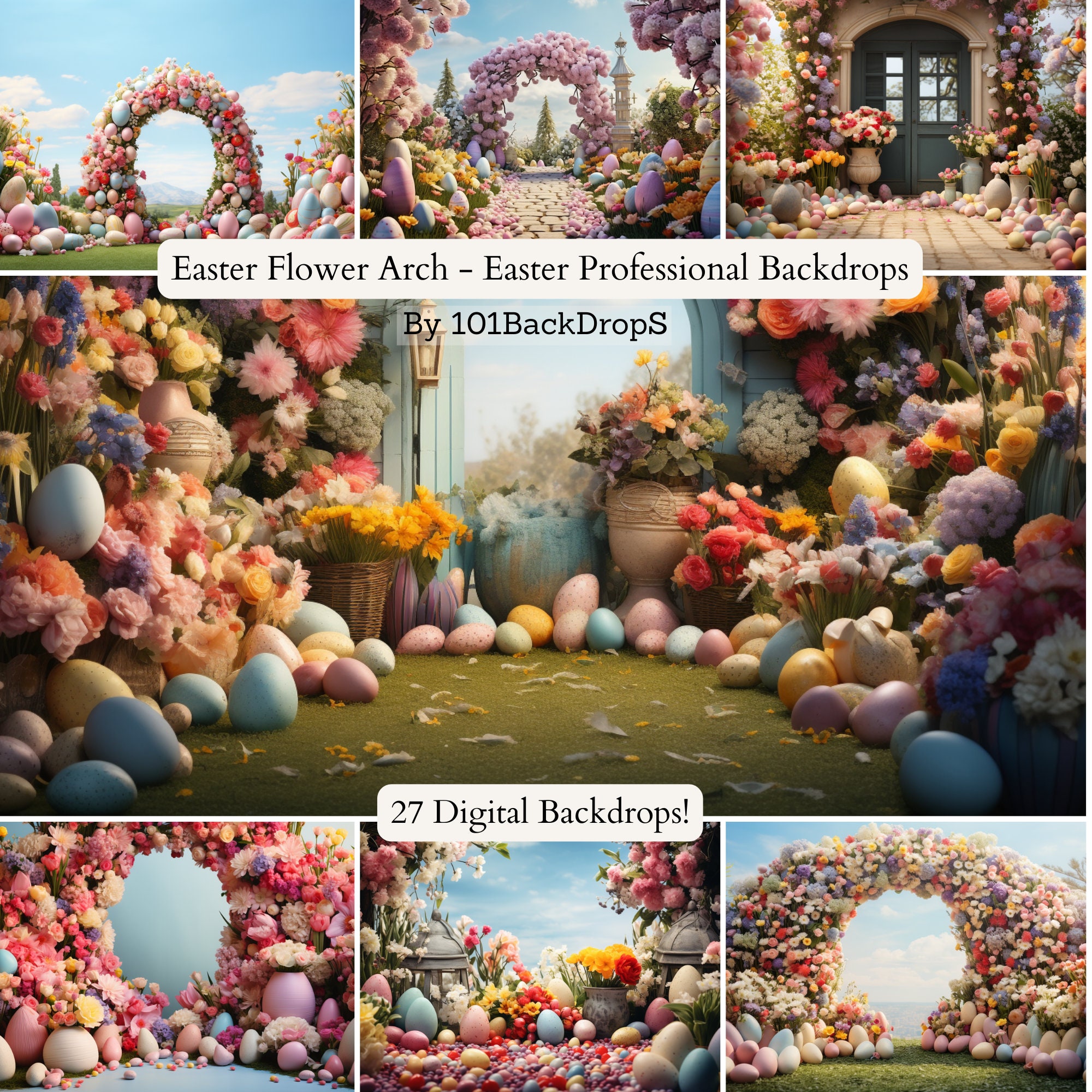 Easter Flower Arch Digital Backdrops, Easter Photo Props, Spring Photo ...