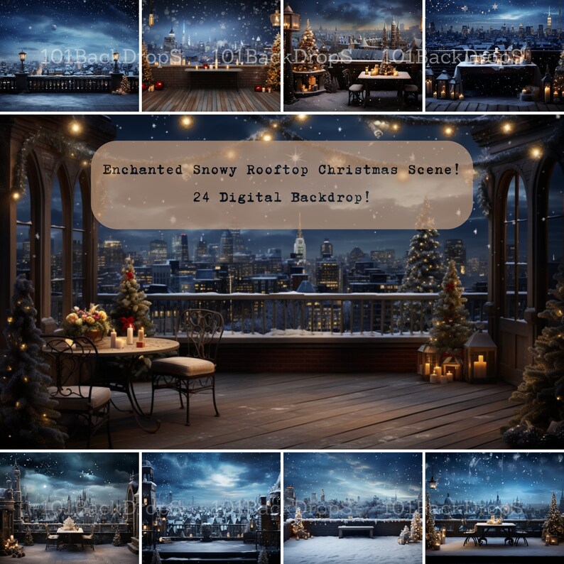 Bundle of 24 Winter Wonderland Rooftop Backdrops Magical Snowy ...