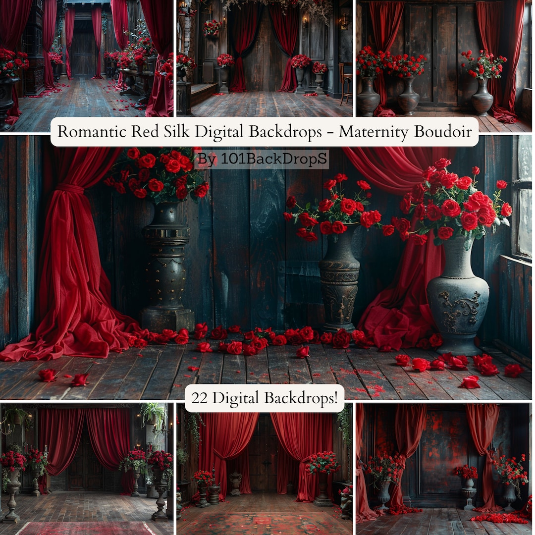 Romantic Red Silk Digital Backdrops, Maternity Boudoir Digital Backdrop ...