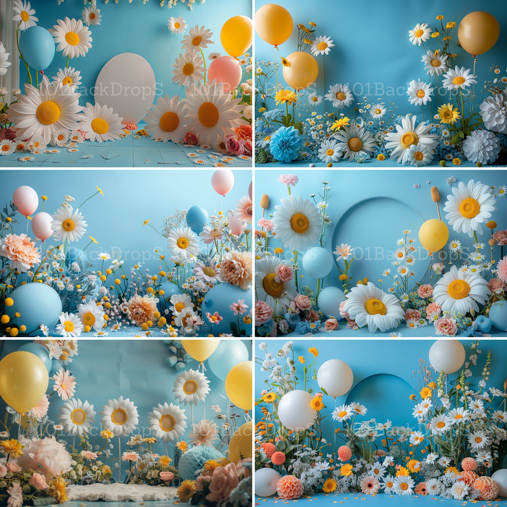 Daisy Flower Pastel Digital Backdrops, Kids Photography Studio ...