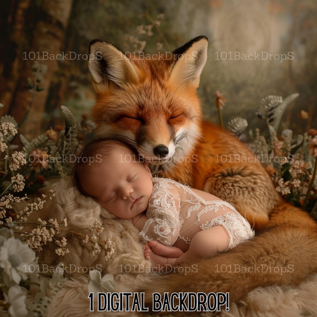 Fox Baby Cradle Newborn Backdrop - Digital Download - 8K High ...
