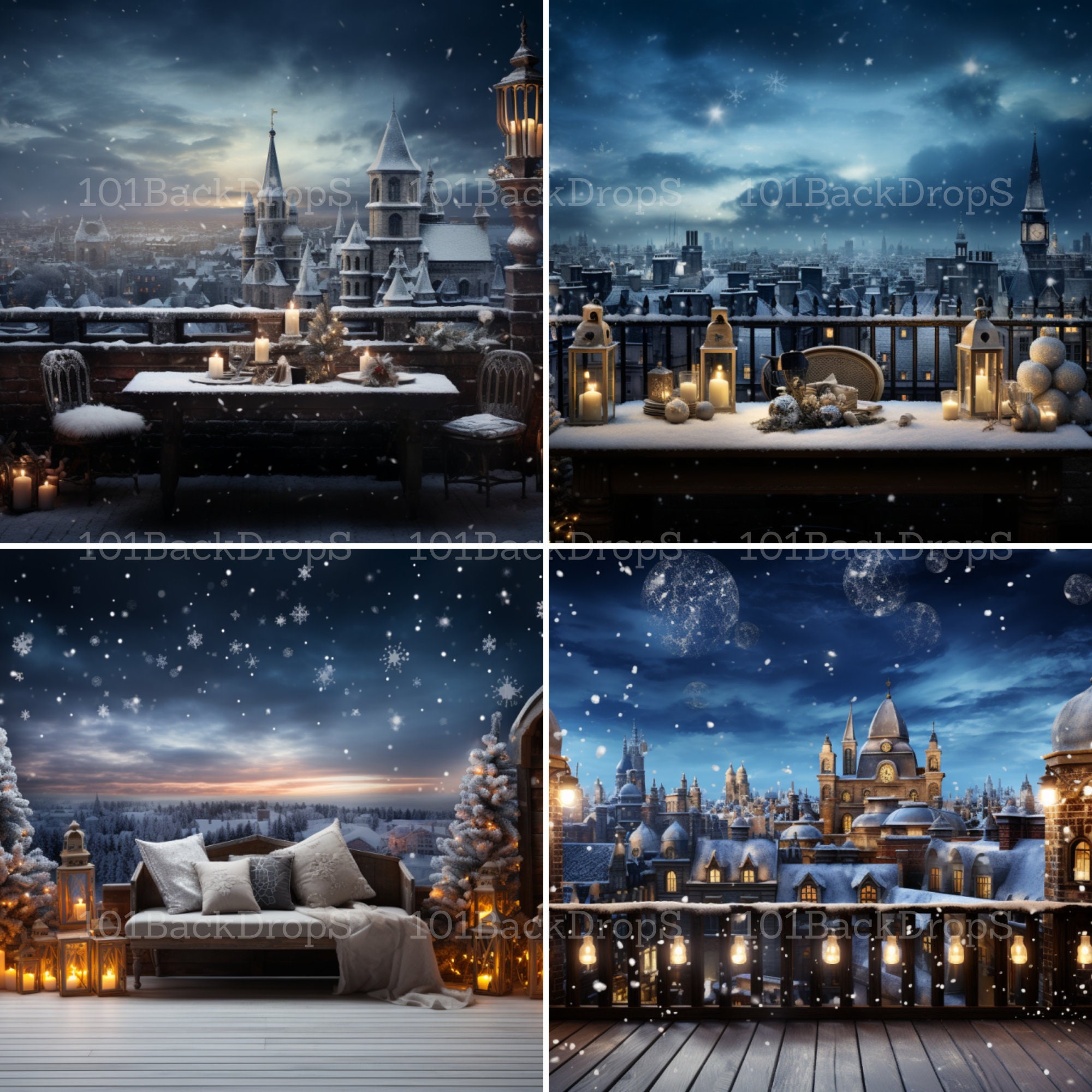 Bundle of 24 Winter Wonderland Rooftop Backdrops Magical Snowy ...