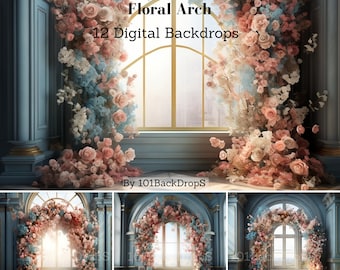 Floral Archway Window Backdrop, Floral Digital Backdrop Overlay ...