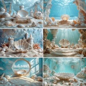 Ocean Mermaid Shell Digital Backdrops, Blue Romantic, Photoshop ...