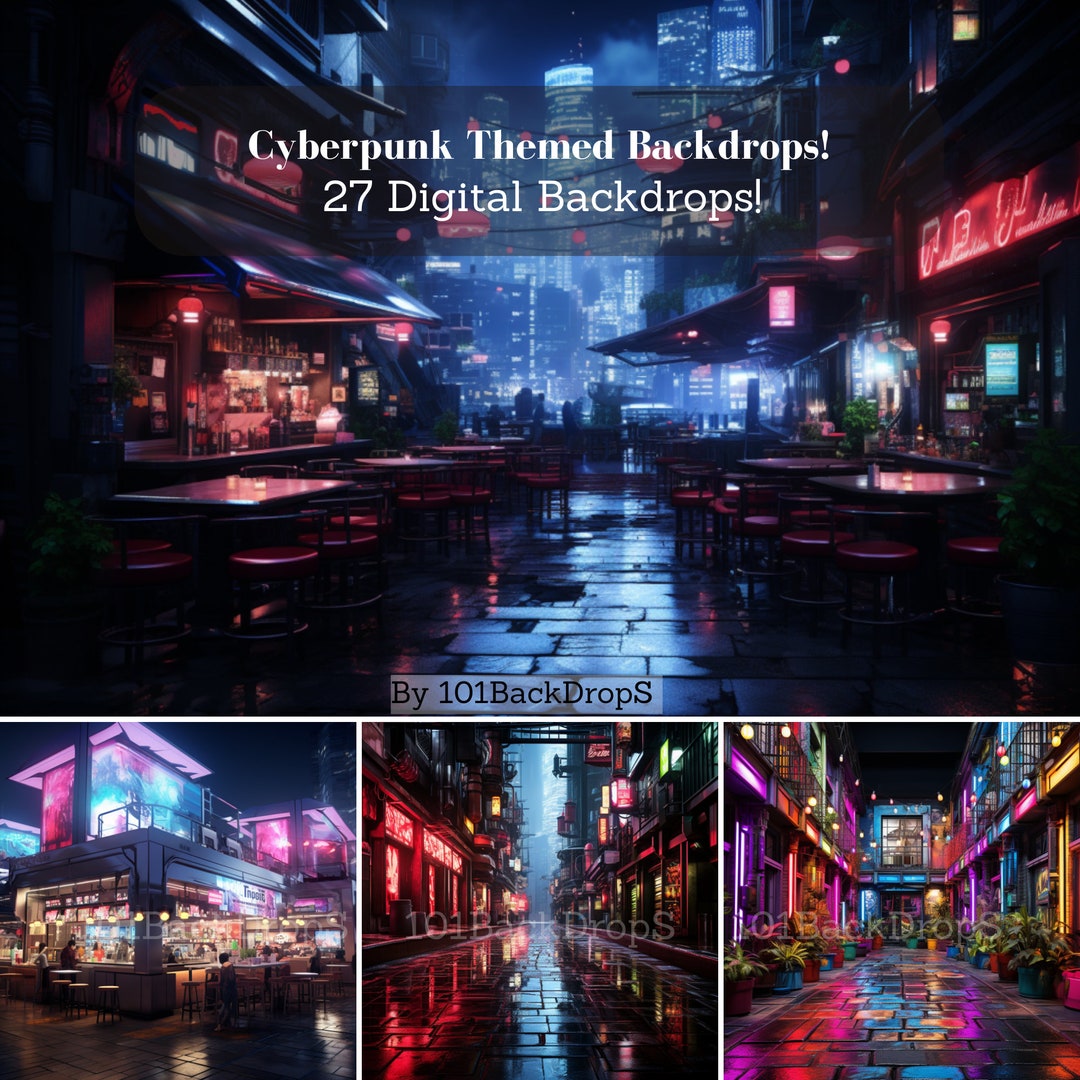 Cyberpunk Themed Backdrops, Digital Photography Bundle of Exterior Sci ...