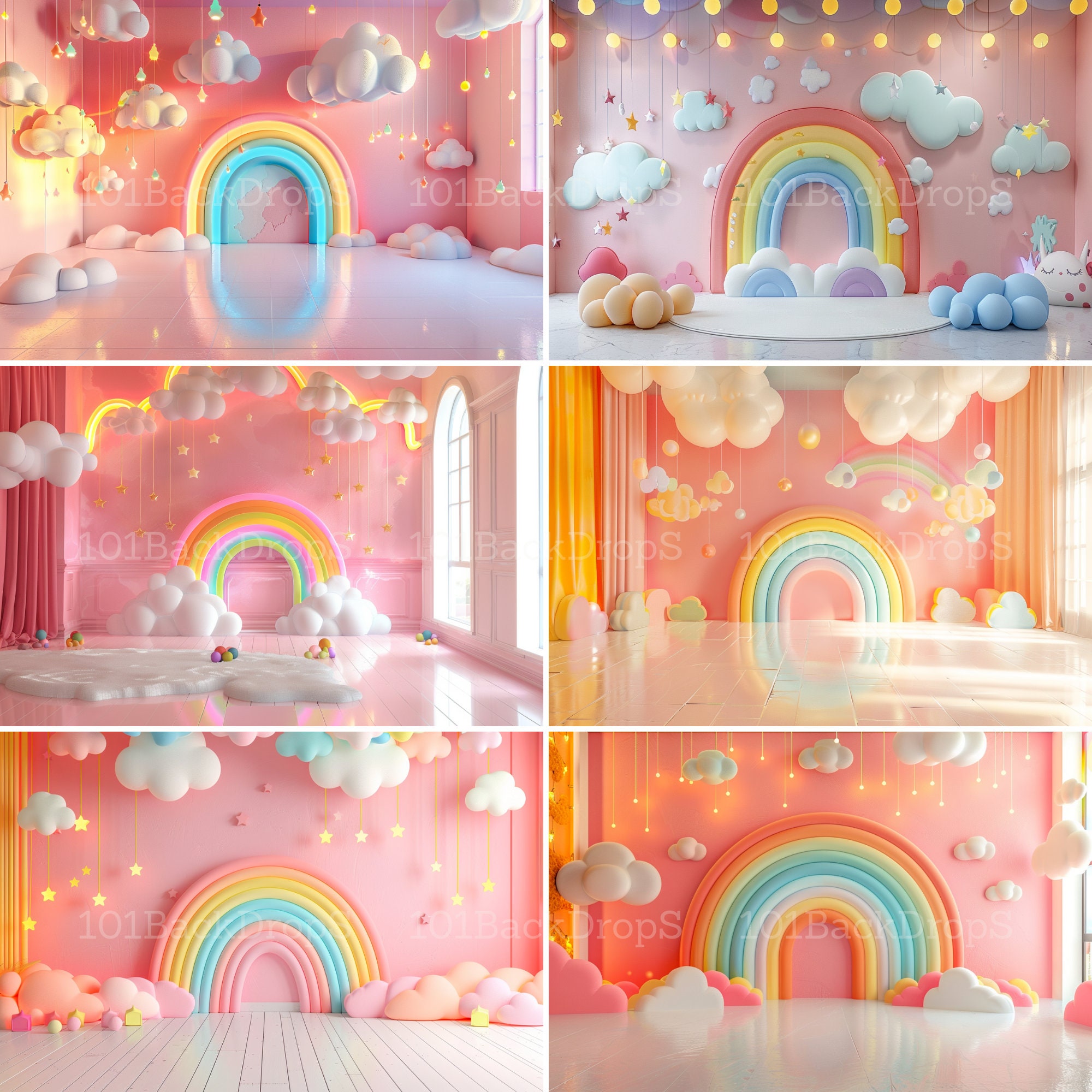 Bundle of 31 Rainbow Canvas Digital Backdrops, Child Photography Studio ...