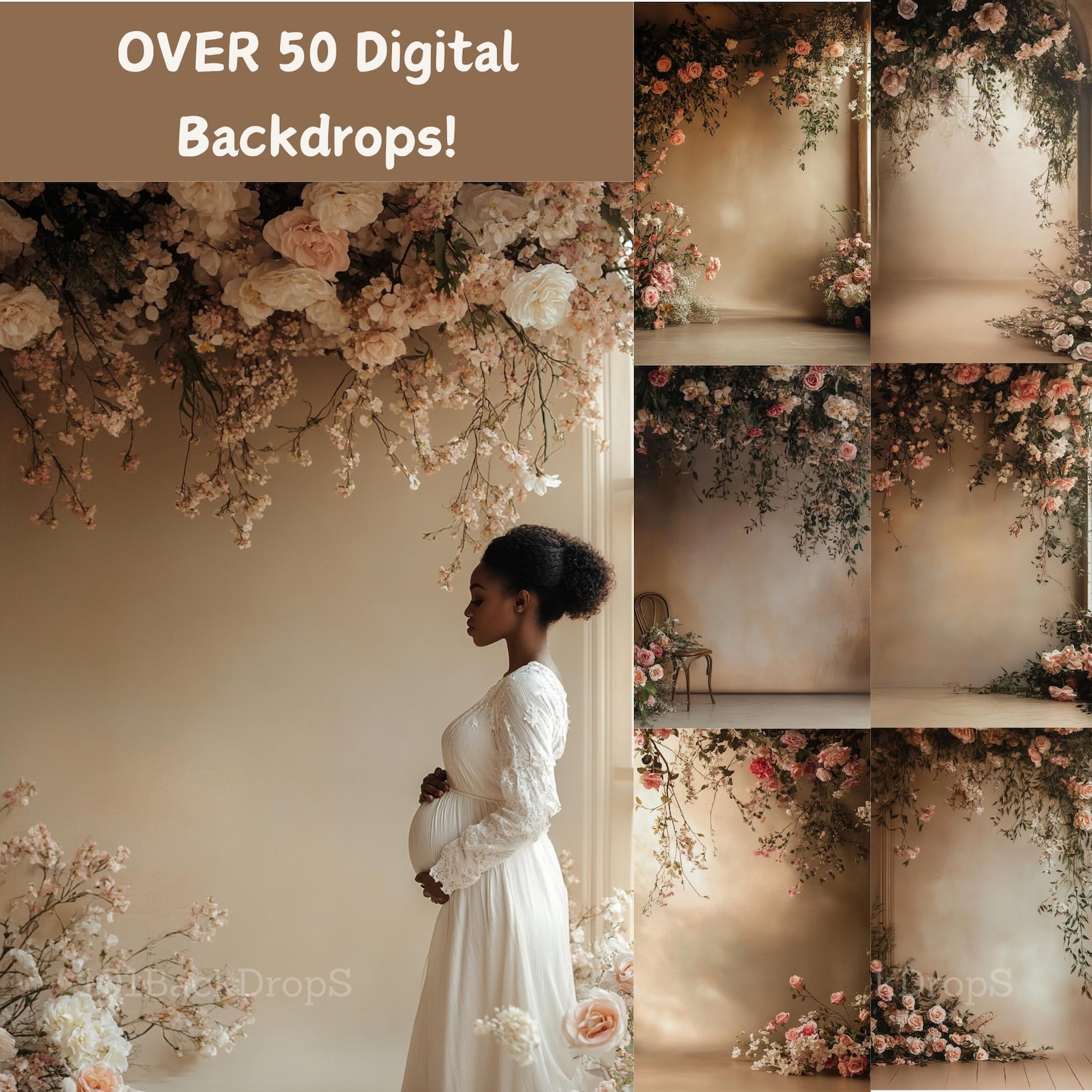 Over 50 Floral Backdrops Digital Backdrops Overlay Maternity Backdrop ...