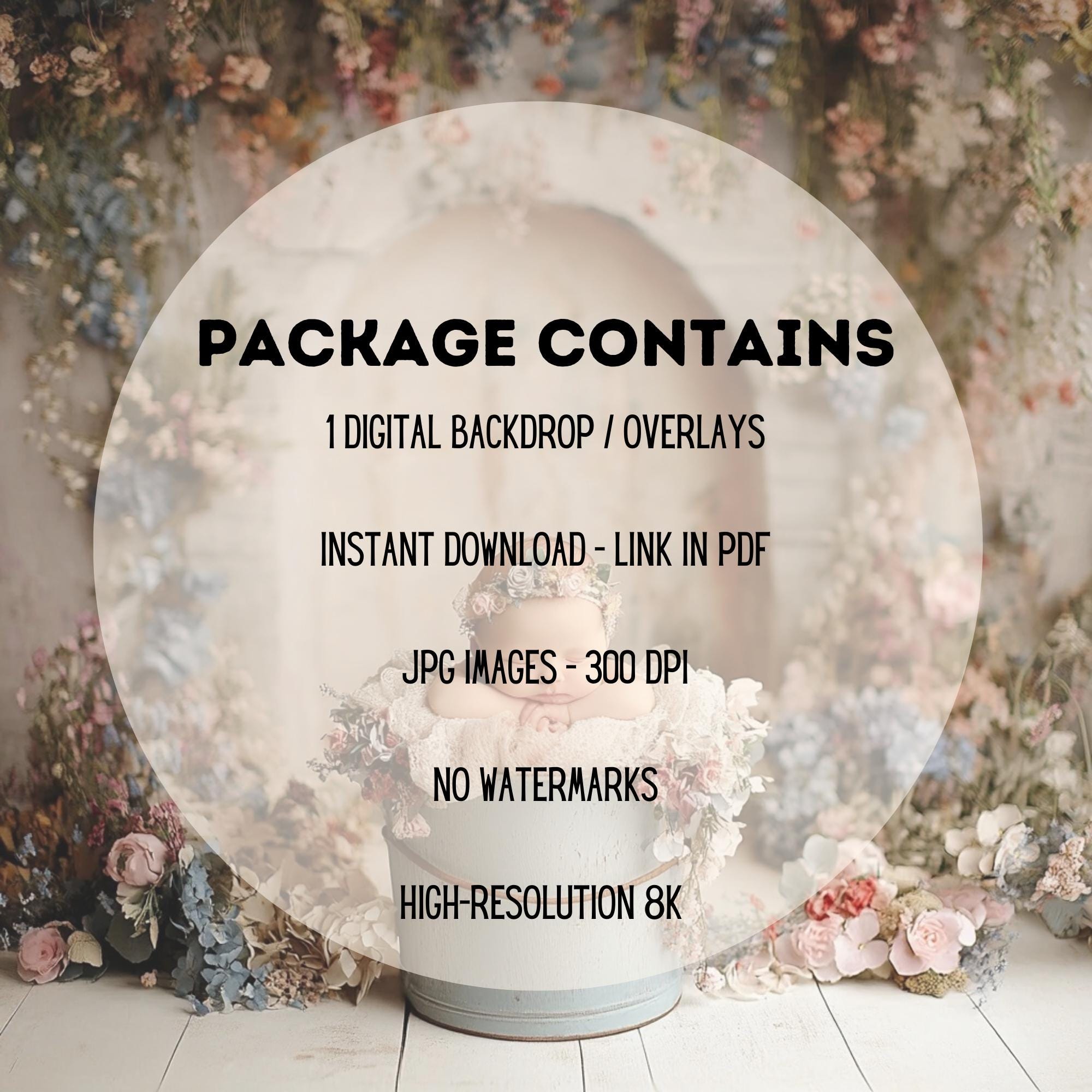 Bucket Baby Cradle Newborn Backdrop - Digital Download - 8K High ...