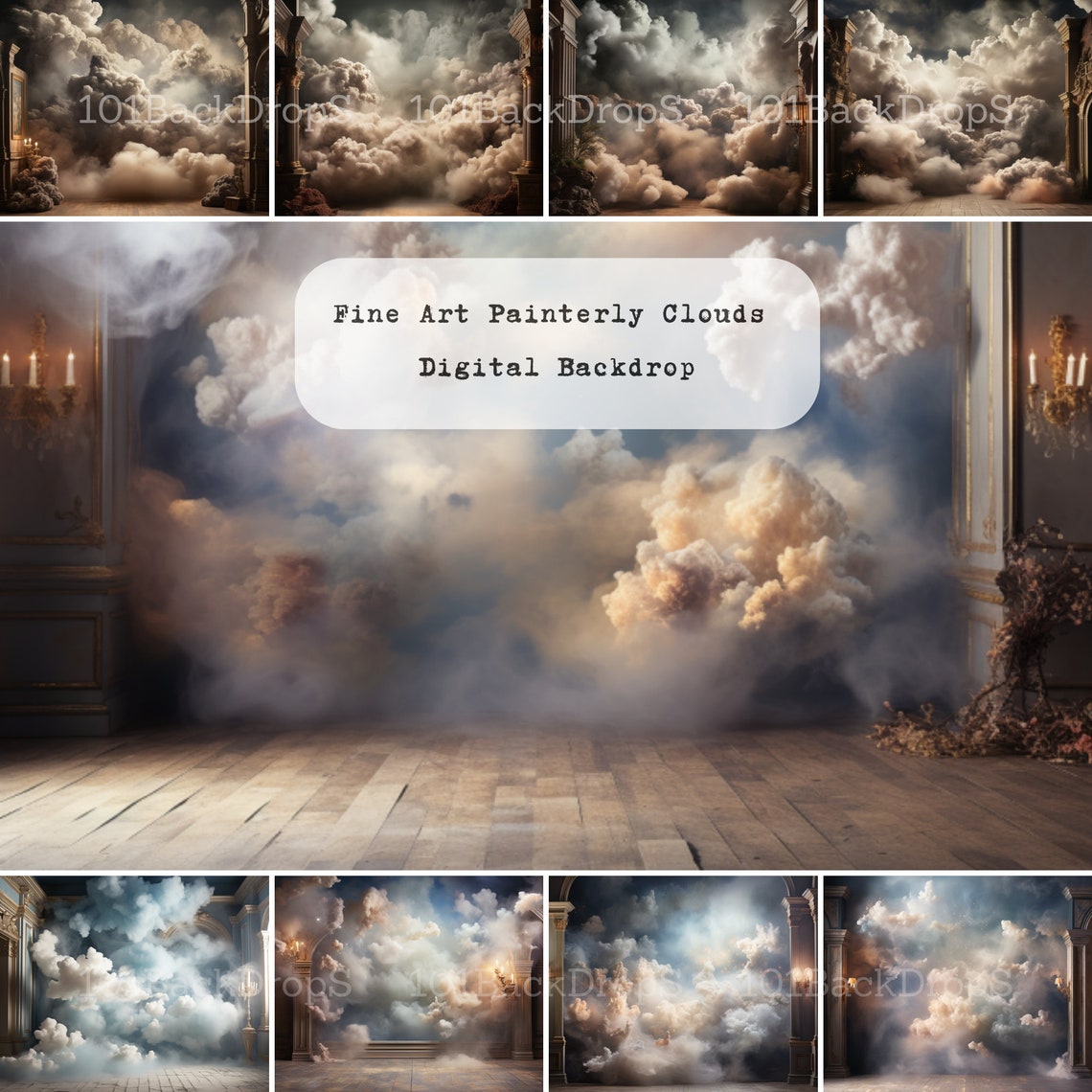 17 Fine Art Painterly Clouds Digital Backdrops, Backdrop Overlays ...