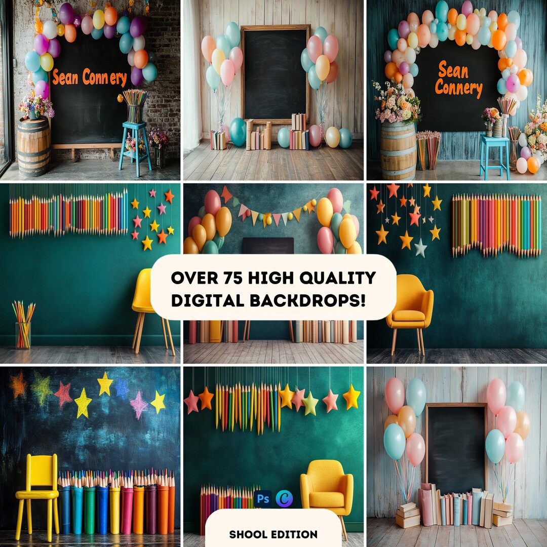 Back to School Digital Backdrops, Chalkboard Background, Classroom ...