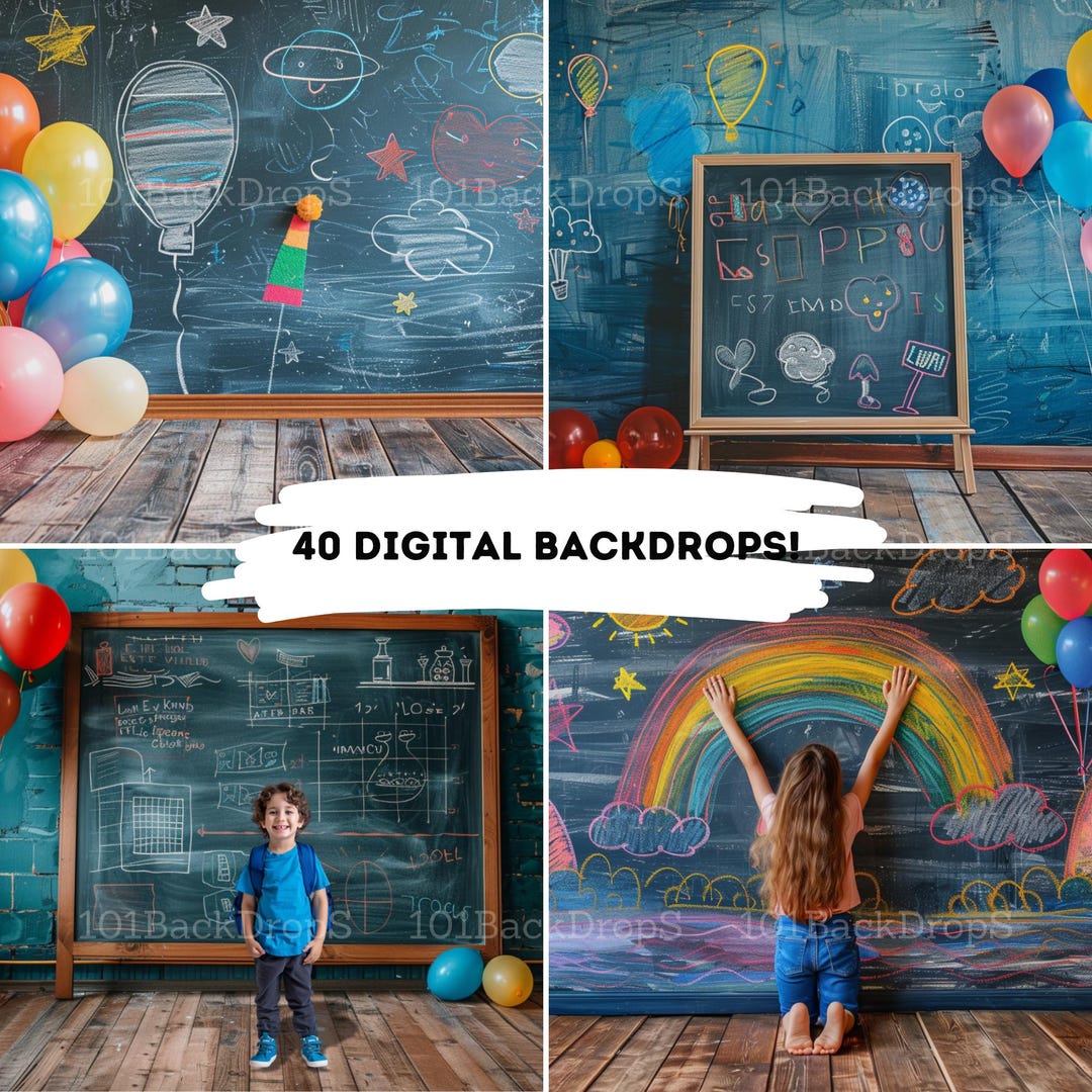 Digital Back to School Backdrops, Chalkboard Background, Classroom ...