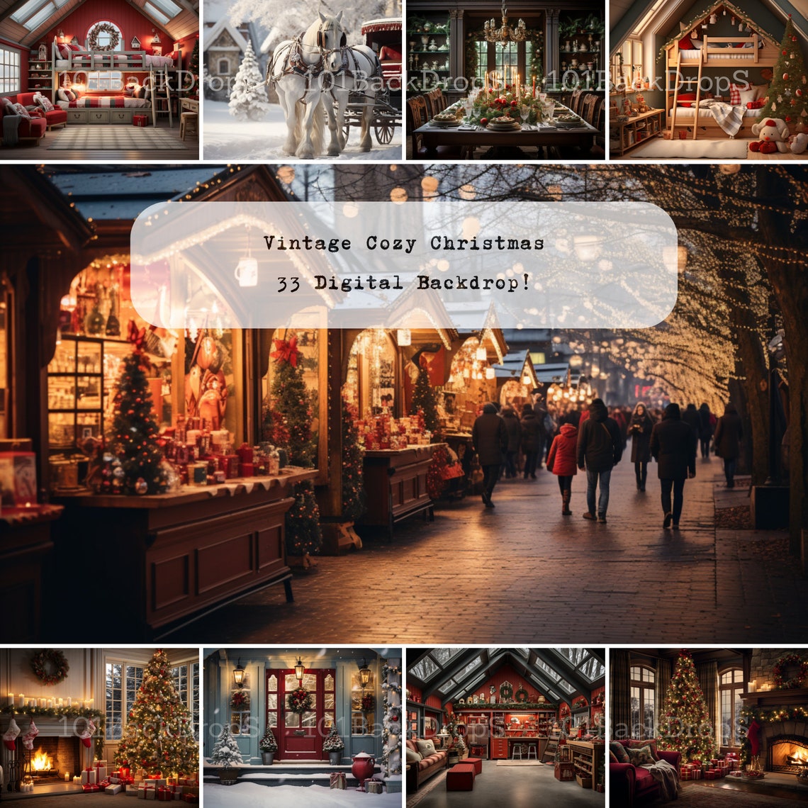 33 Christmas Digital Backdrops for Photography. Bundle. Vintage Cozy ...