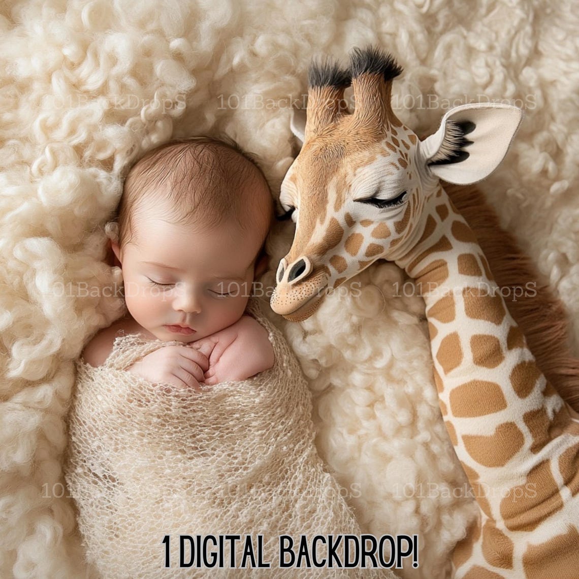 Giraffe Baby Cradle Newborn Backdrop - Digital Download - 8K High ...