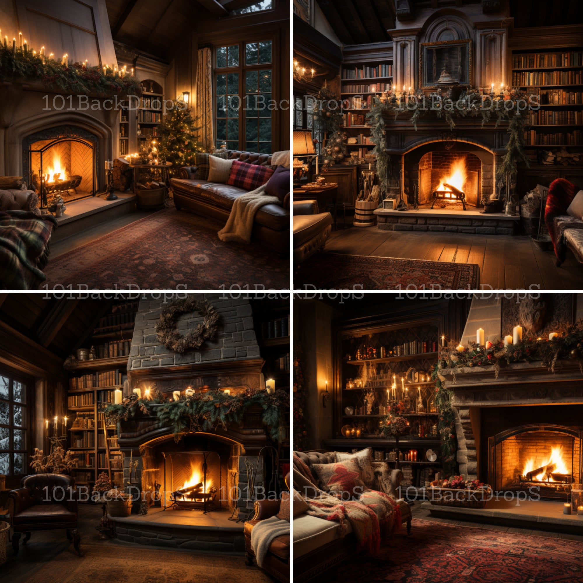 Bundle of 24 Cozy Fireside Retreat Backdrops Magical Living Room Scene ...