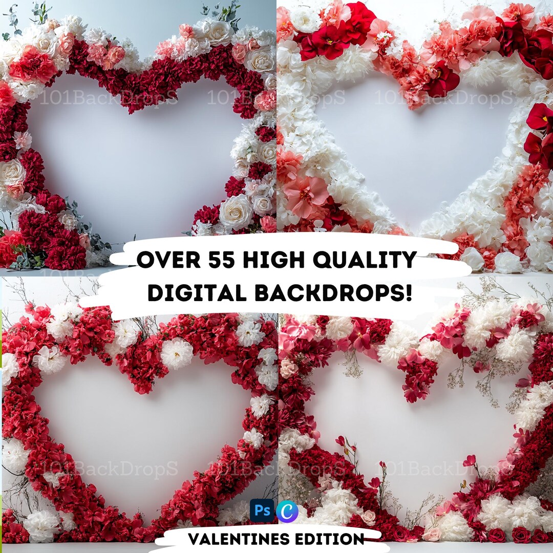 55+ Big Flower Heart Backdrop Bundle - Professional Digital Backgrounds ...