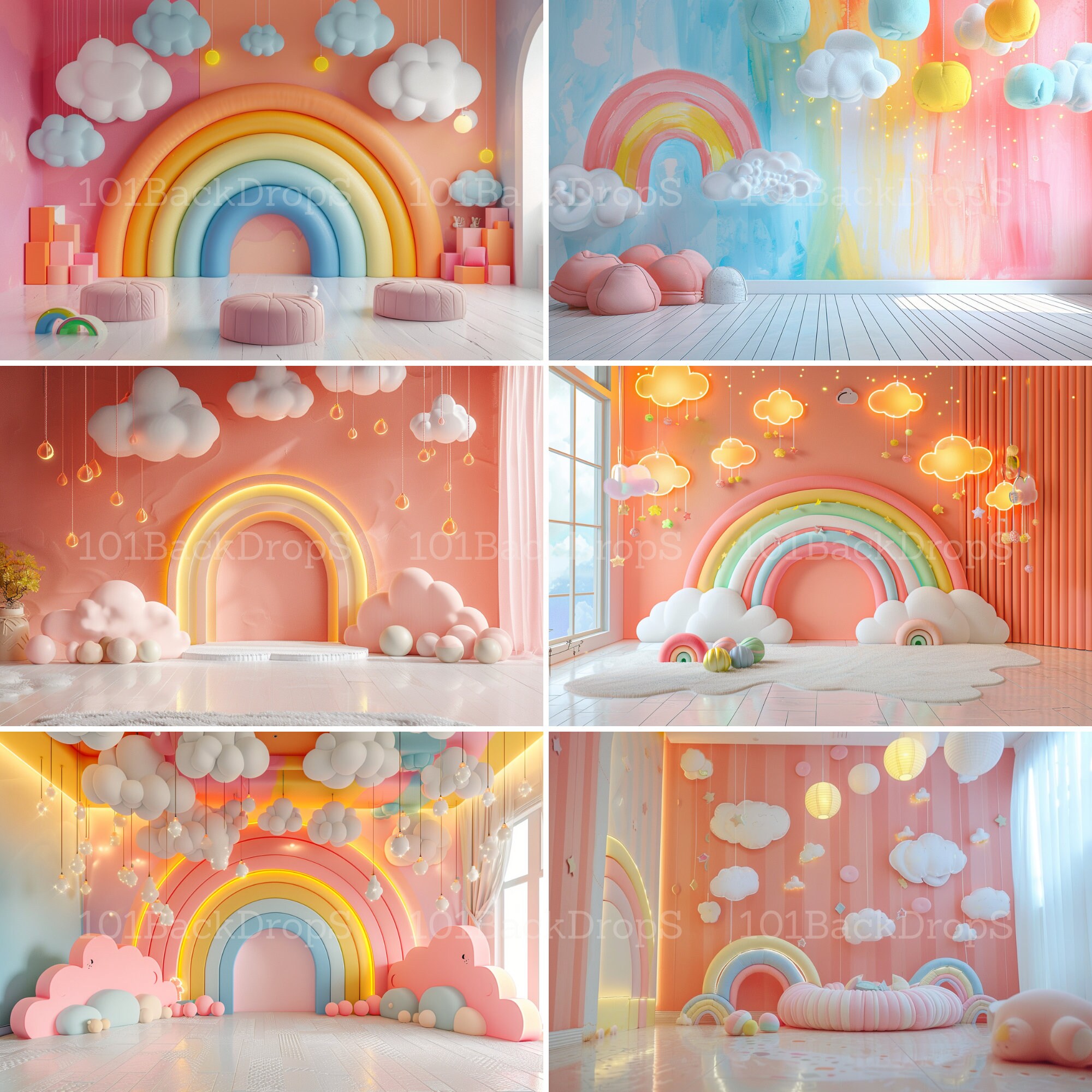 Bundle of 31 Rainbow Canvas Digital Backdrops, Child Photography Studio ...