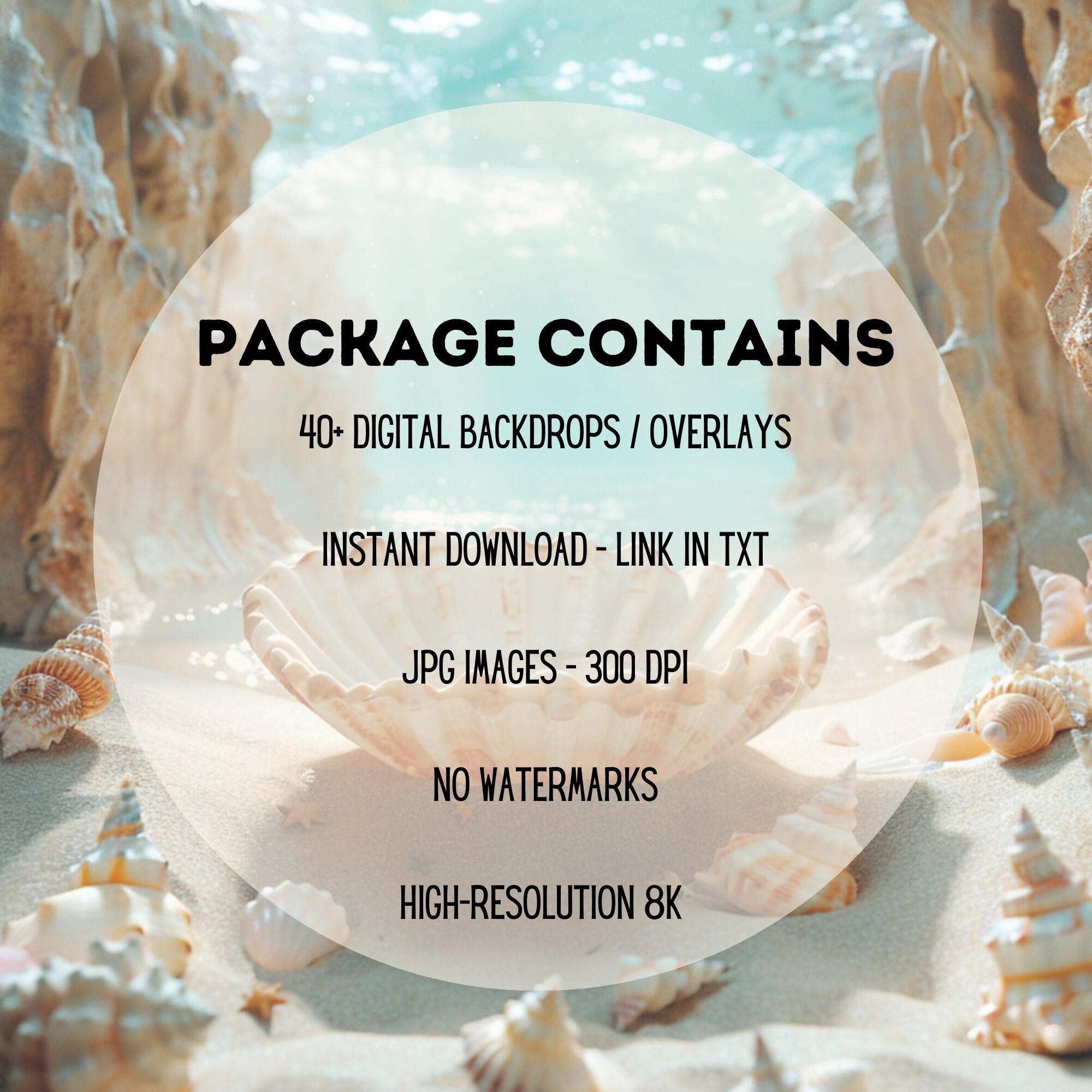 Ocean Mermaid Shell Digital Backdrops, Blue Romantic, Photoshop ...