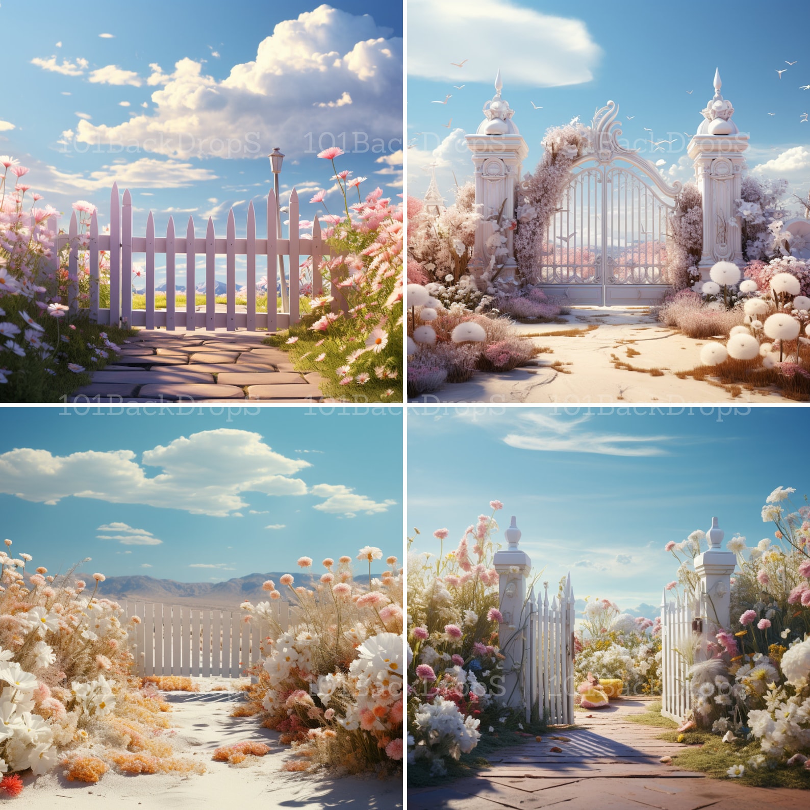 Bundle of 32 White Garden Fence Digital Backdrops, Photography Studio ...