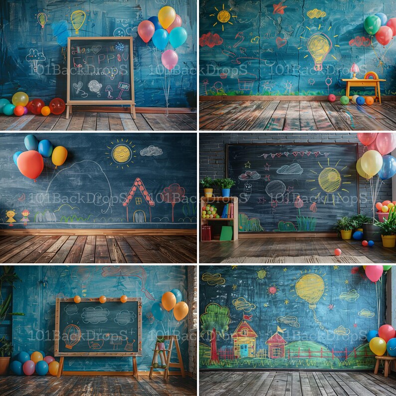 Digital Back to School Backdrops, Chalkboard Background, Classroom ...
