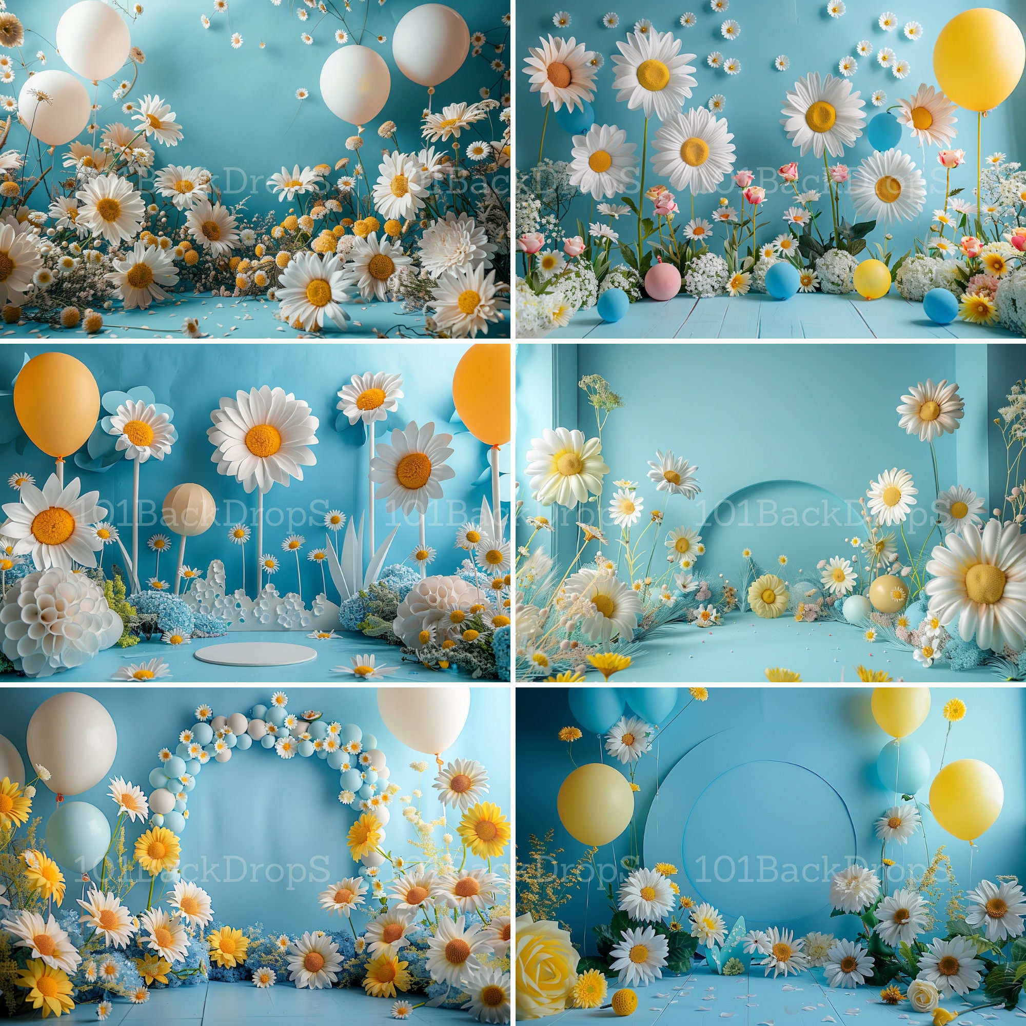 Daisy Flower Pastel Digital Backdrops, Kids Photography Studio ...