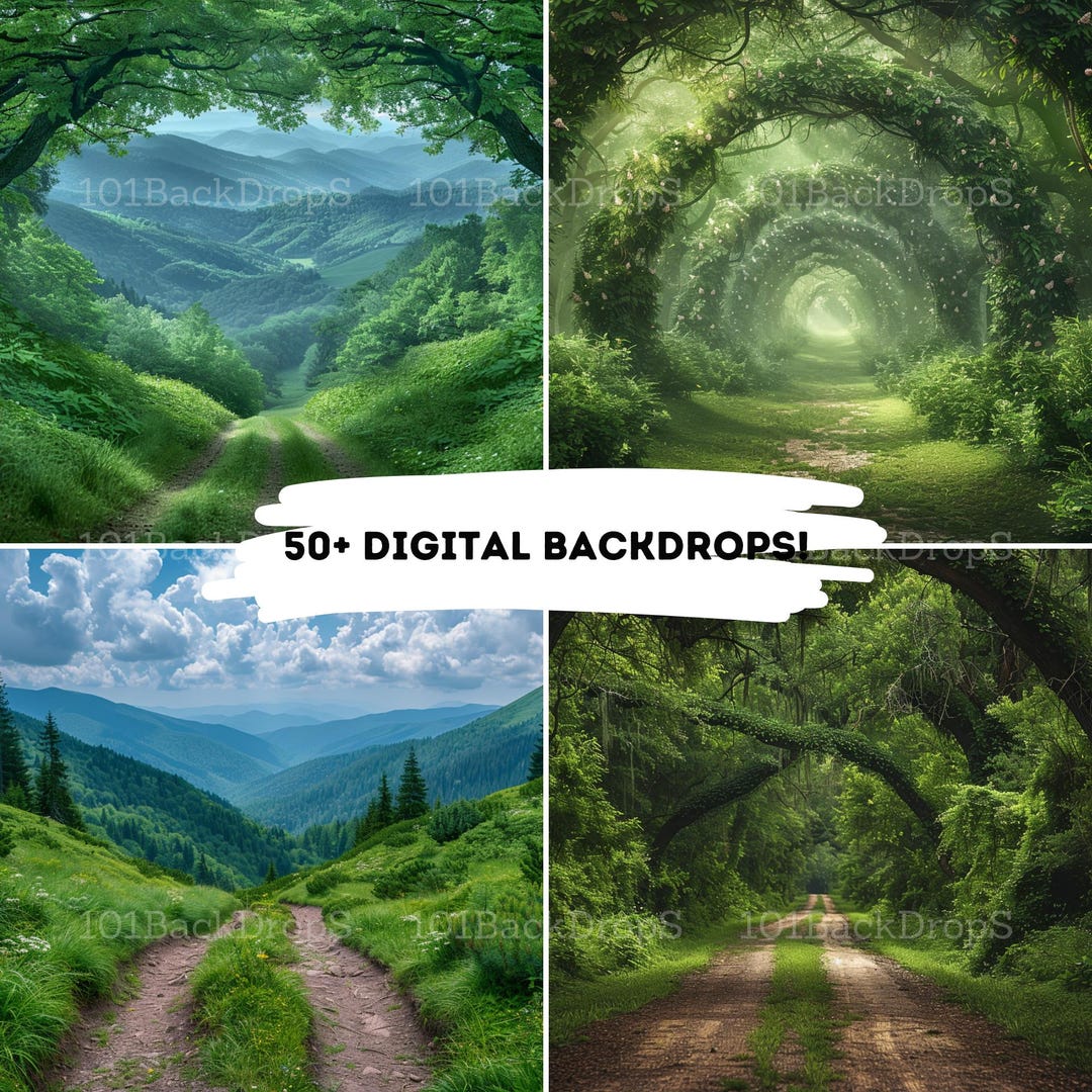 Enchanting Forest Digital Scenery Bundle - 50+ Green Summer & Spring ...