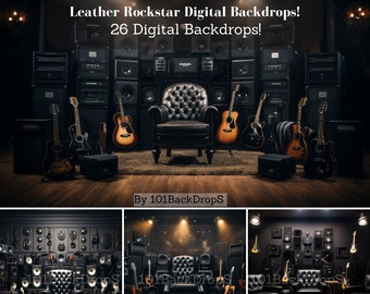 9 Leather Rockstar Digital Backdrops, Digital Backgrounds, Senior ...