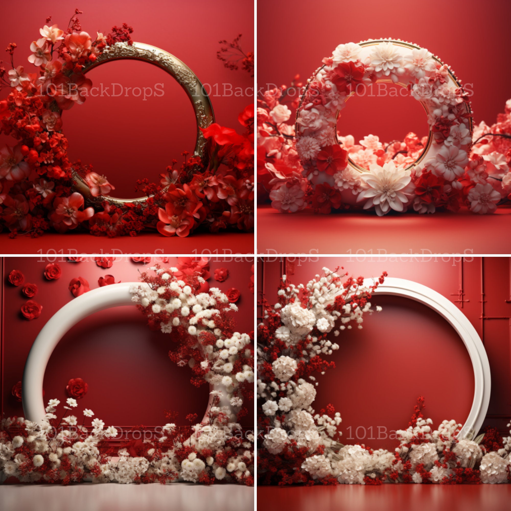Red Floral Ring Digital Backdrops, Red Floral Hoop Backdrops, Maternity ...