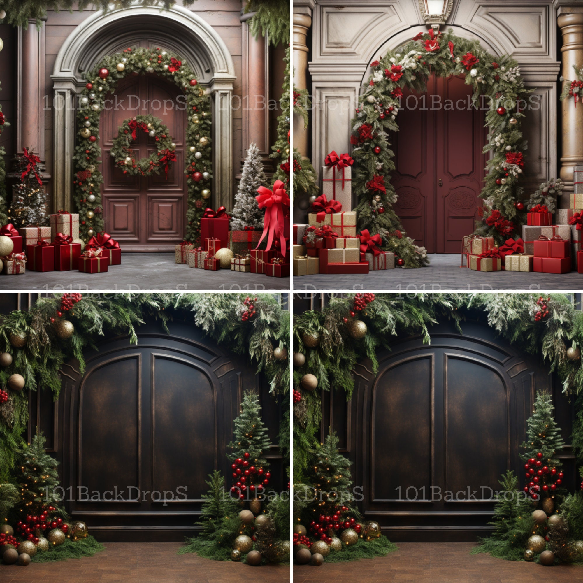 Christmas Arch Digital Backdrop Bundle, Family Xmas Backgrounds, Red ...