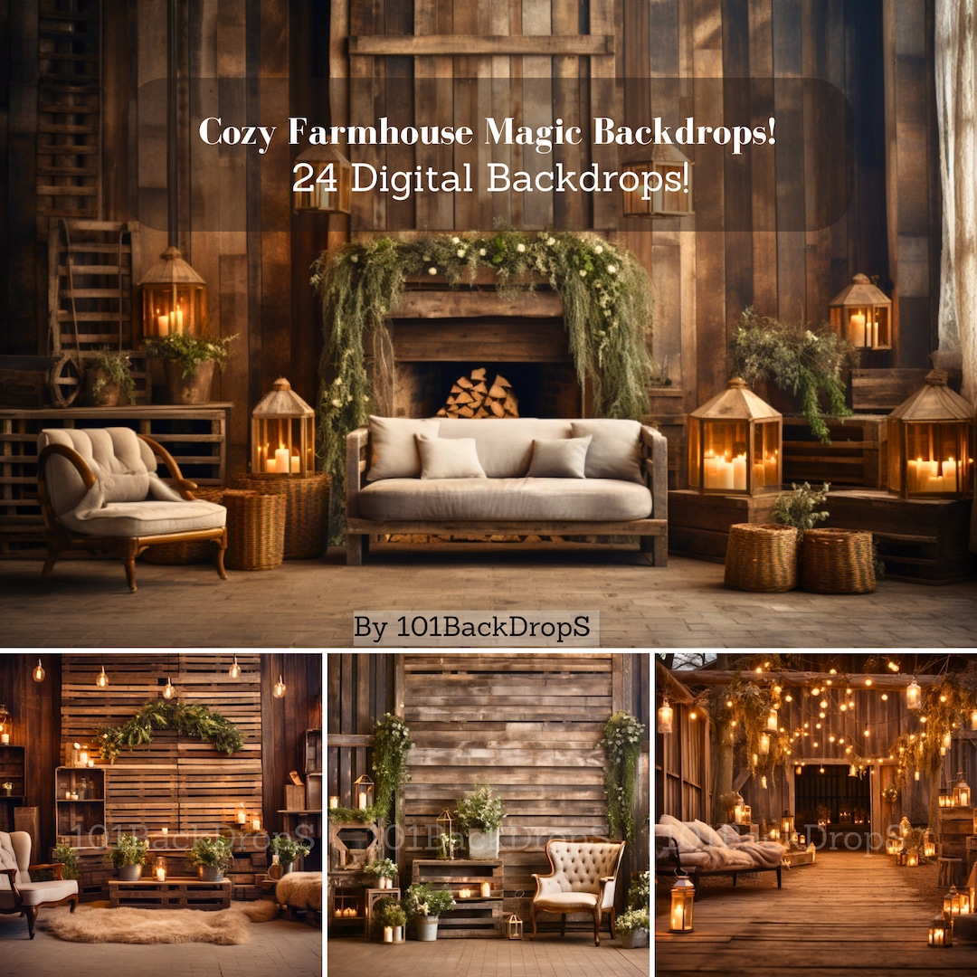 Bundle of 24 Captivating Farmhouse Backdrops - Rustic Magic for Family ...