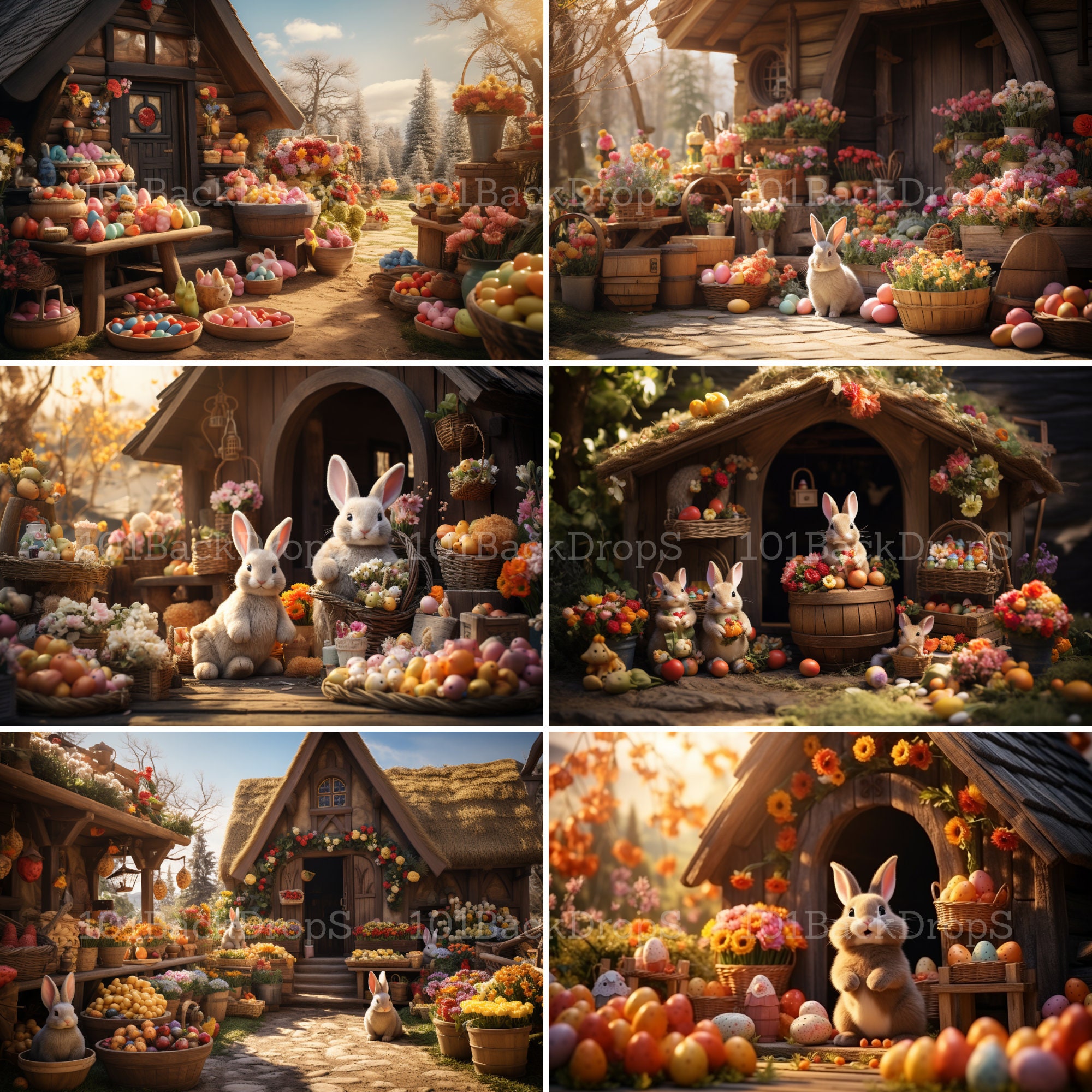 22 Easter Farm Digital Backdrop Templates Easter Theme Studio ...