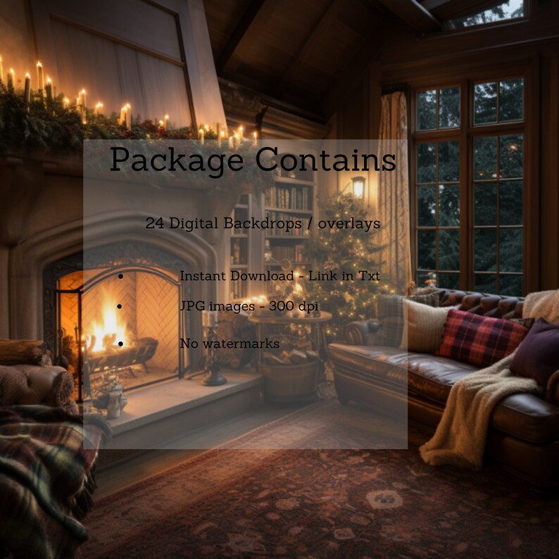 Bundle of 24 Cozy Fireside Retreat Backdrops Magical Living Room Scene ...